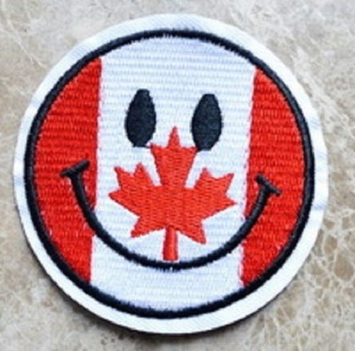 CANADIAN FLAG Smiley Face 2.75" iron on patch applique Maple Leaf (G49 ...