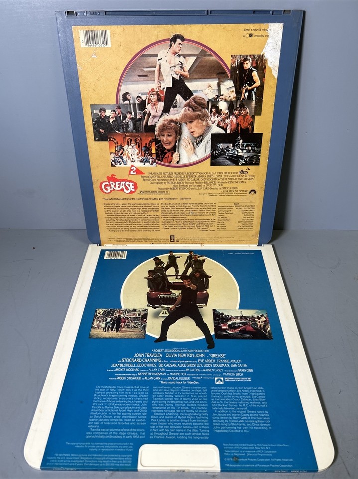 Grease & Grease 2 RCA SelectaVision CED VideoDisc bundle preowned movie ...
