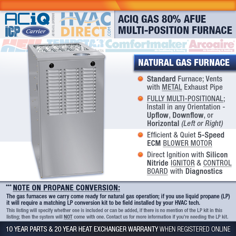66,000 BTU 80% ACiQ-Heil 1 Stage Natural Gas or Propane/LP Furnace ...