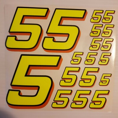 #5's Flourescent Yellow w/bl.-Orange Racing Numbers Vinyl Decal Sheet 1 ...