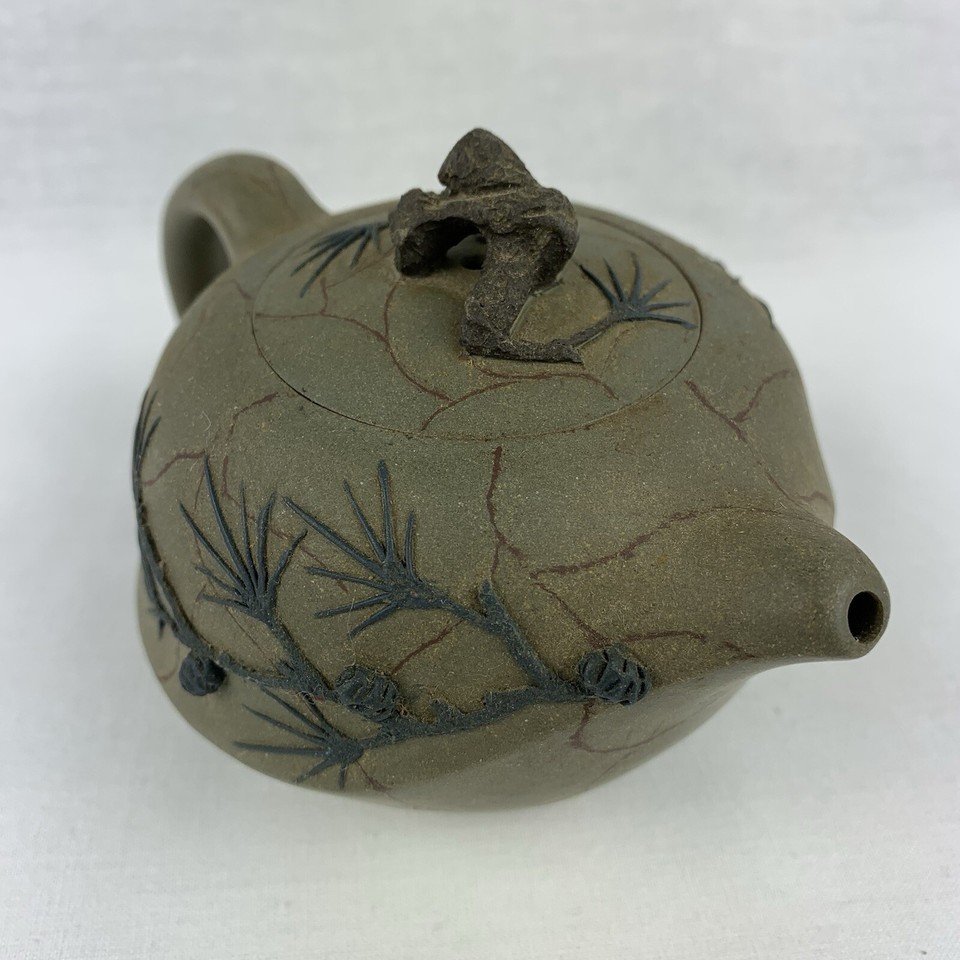 Vintage Yixing Clay Teapot Green Pinecone Branch Design Signed China ...