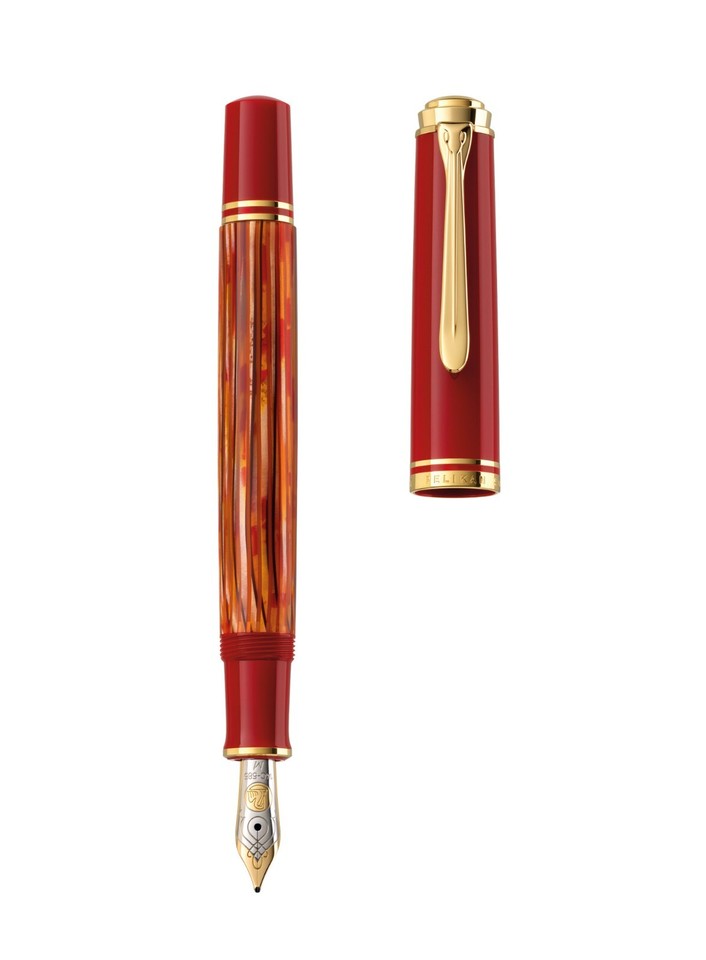 Pelikan piston fountain pen Souverän® M600 Tortoiseshell-Red nib M | eBay