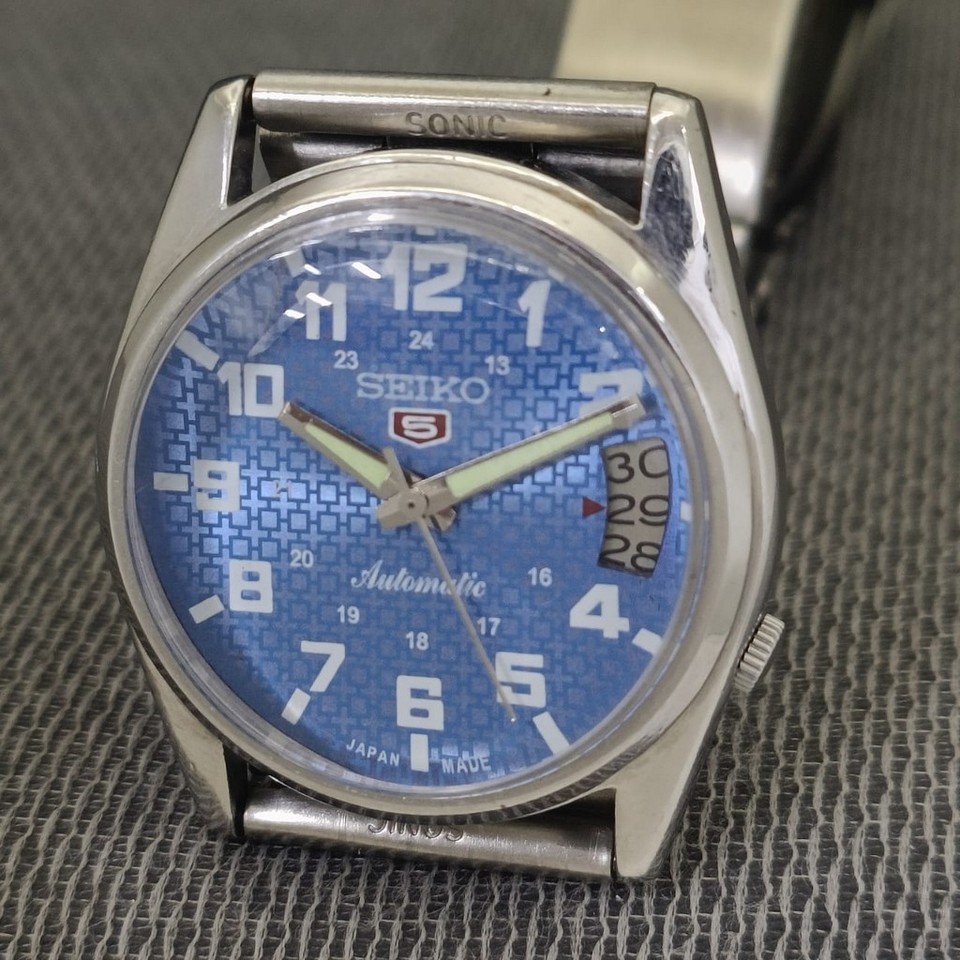 AUTOMATIC VINTAGE SEIKO 5 JAPAN 6309A MENS BLUE COLOR DIAL WATCH a2139 ...