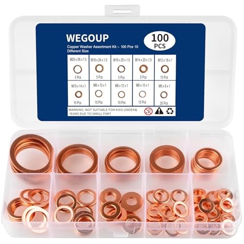 Copper Washers, 100 PCS Copper Washer Assortment Kit – 10 Different ...