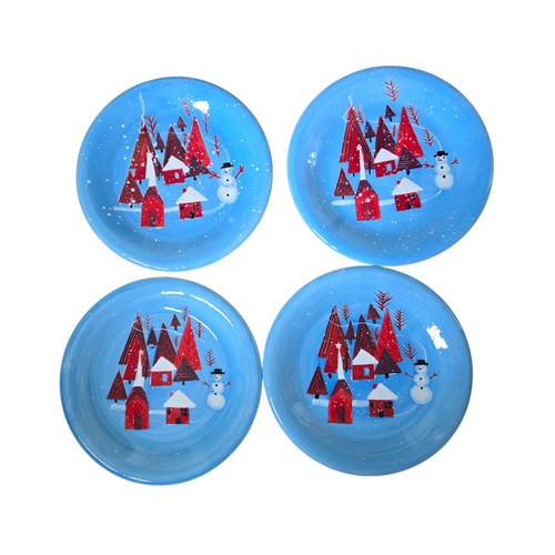 JCPenney Home Collection Set of 4 Snowman Holiday Winter Plates Blue ...