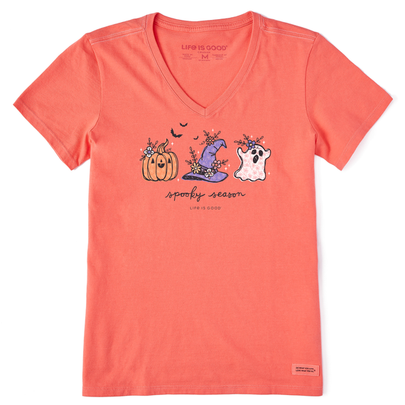 L NWT Women's Life is Good Spooky Season Doodles Halloween Orange SS ...