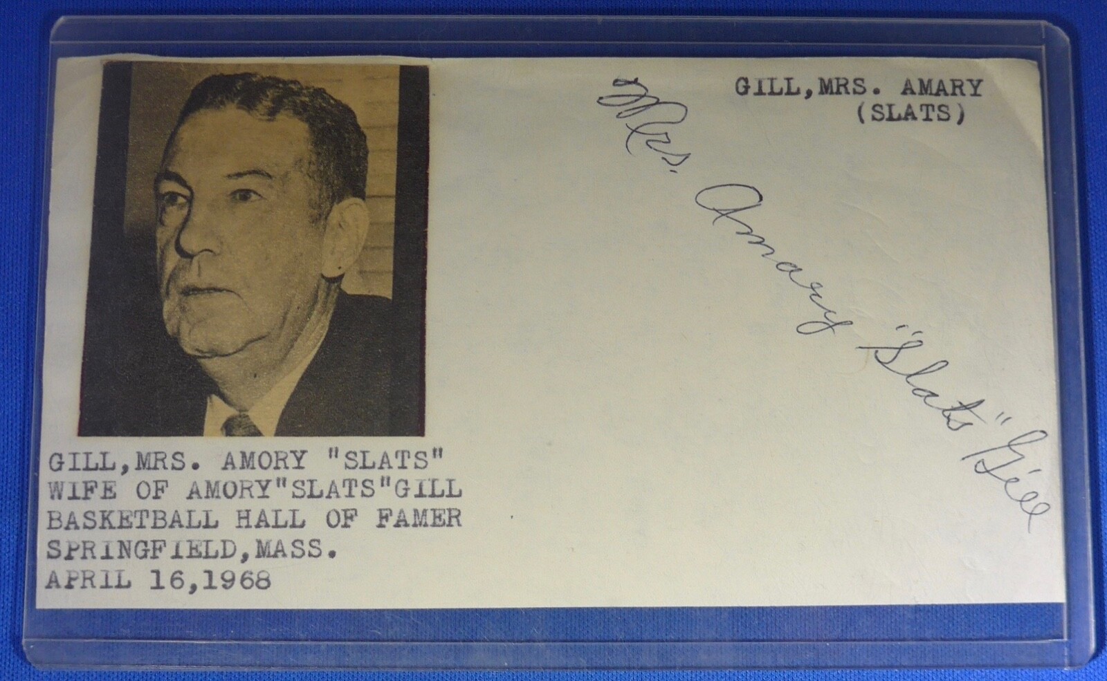 Mrs. Amory "Slats" Gill autograph signed 3x5 wife HOF Oregon State ...