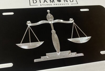 ENGRAVED Law Scales of Justice Lawyer Car Tag Diamond Etched Front ...