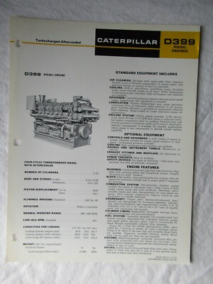 1967 CAT Caterpillar D399 Diesel Engine Specification Sheet Brochure | eBay