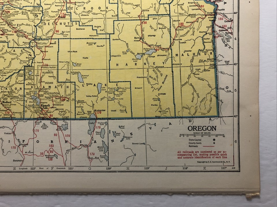 1947 Antique OREGON Atlas Map - Vintage Old Hammond's Library World ...