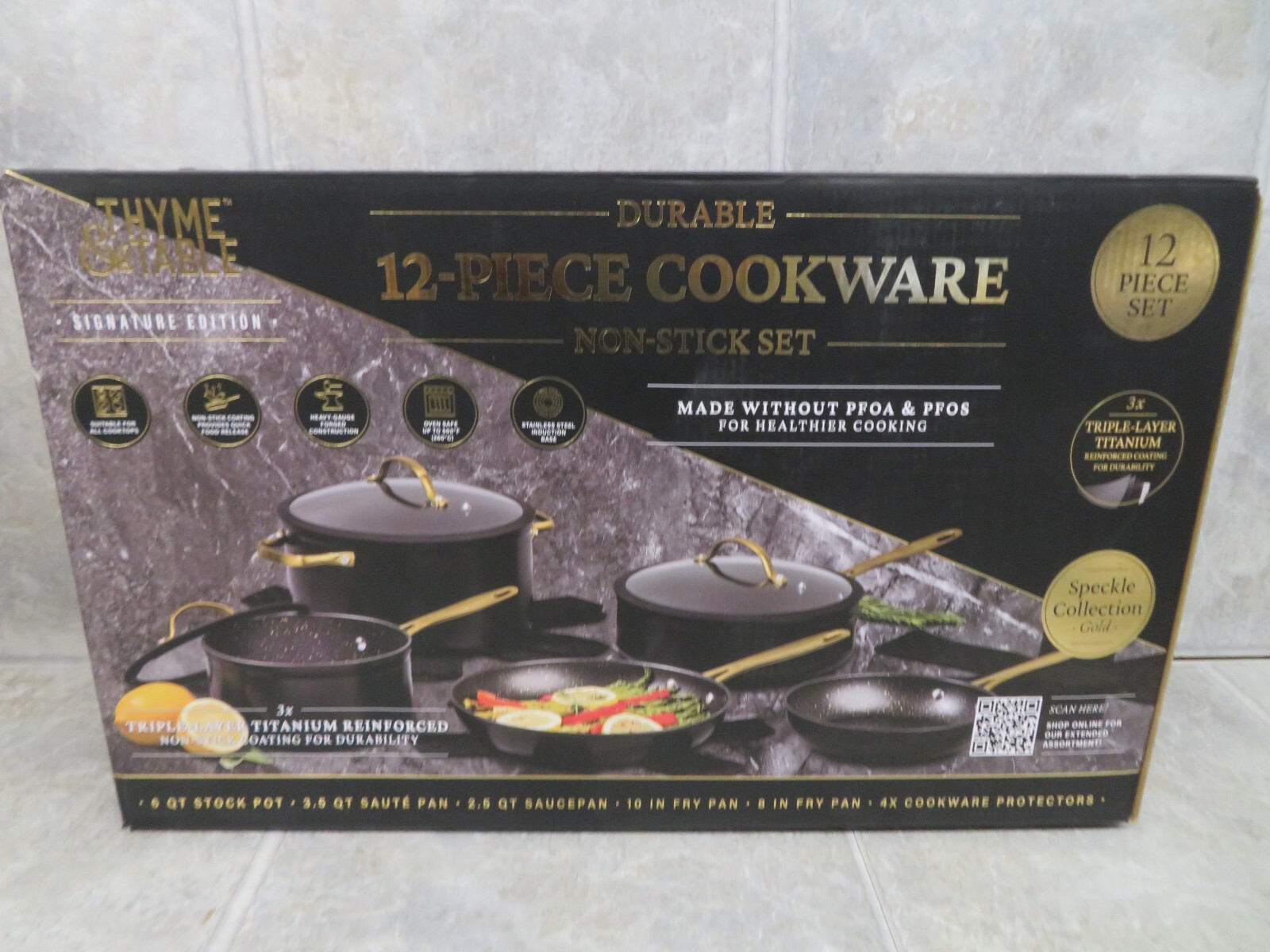 Thyme & Table Non-stick 12 Piece Gold Pots and Pans Cookware set for ...