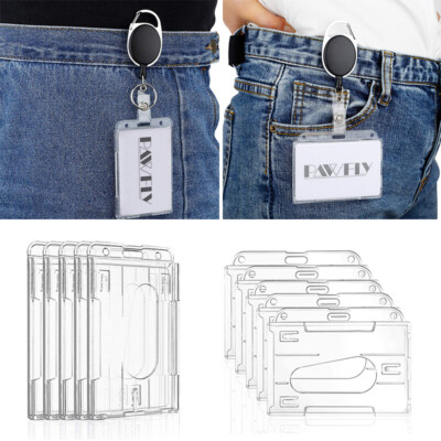 Heavy Duty ID Badge Holders - Rigid Hard Clear Plastic- HOLD 2 CARDS ...
