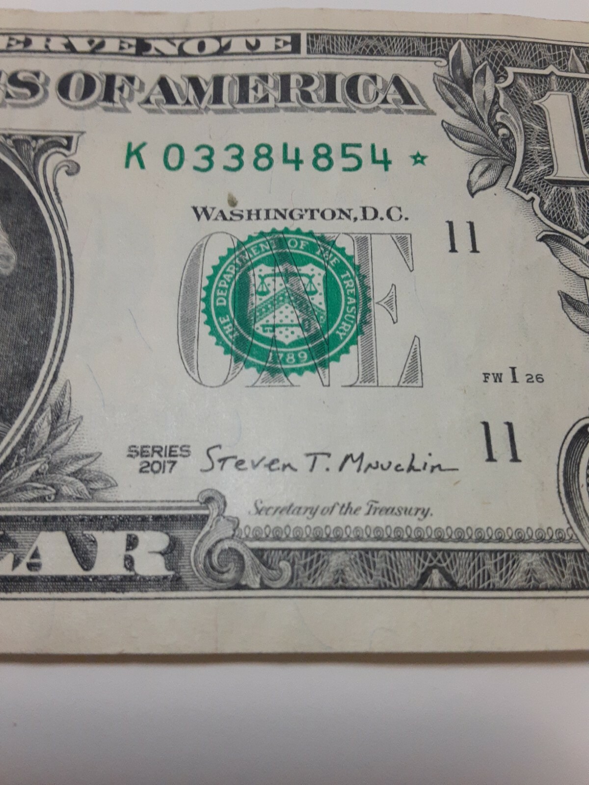 Star Note $1 Bill K 03384854 * 250K Run series 2017 K District FW Texas ...