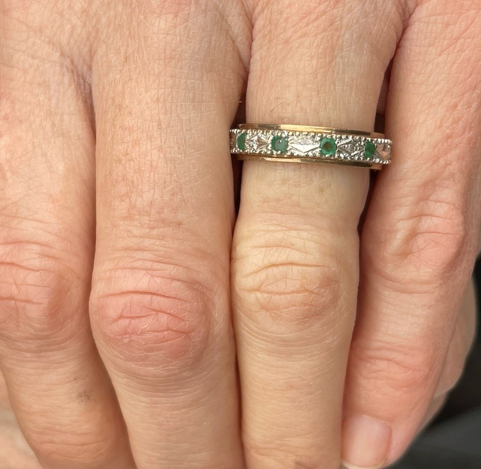 9ct Gold Diamond Emerald Full Eternity Ring, Vintage 9k 375 2.5g | eBay ...