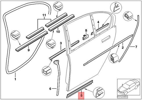 Genuine BMW E66 E67 730Ld 730Li Gasket Door Joint Bottom Rear Left ...