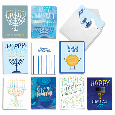 20 Asst'd Chanukah Note Cards w/ Envelopes(10 Designs 2 Each) Holiday ...