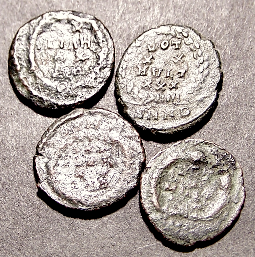 Emperors Make Vows To Gods & People, 4 Imperial Roman Coins, 4th Cent ...