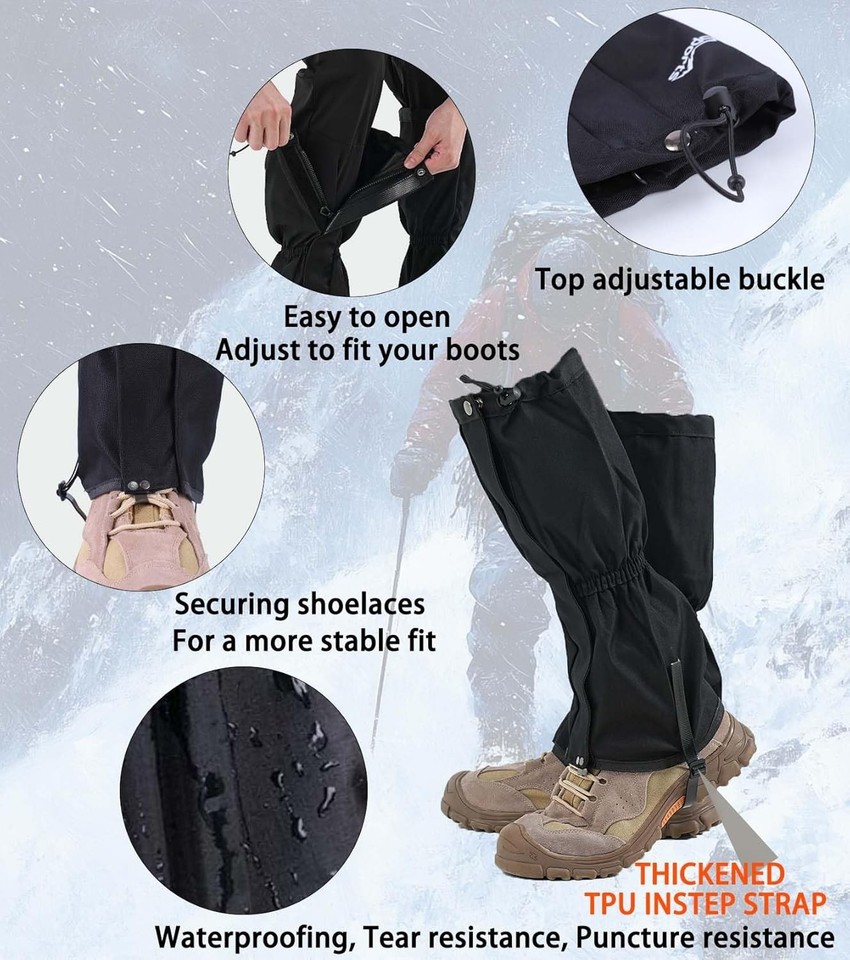 Waterproof Leg Gaiters for Men Women, Adjustable Snow Boot Gators for ...