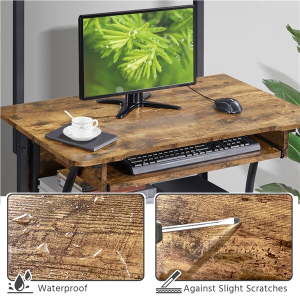 3 Tier Rolling Computer Desk w/Printer Shelf Keyboard Tray Rustic ...