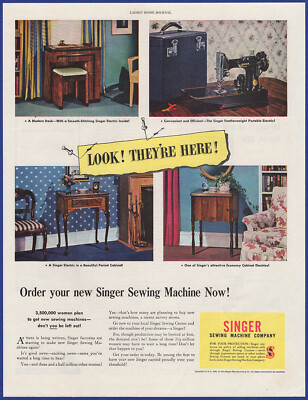 Vintage 1945 SINGER Sewing Electric Sewing Machines Ephemera 40's Print ...