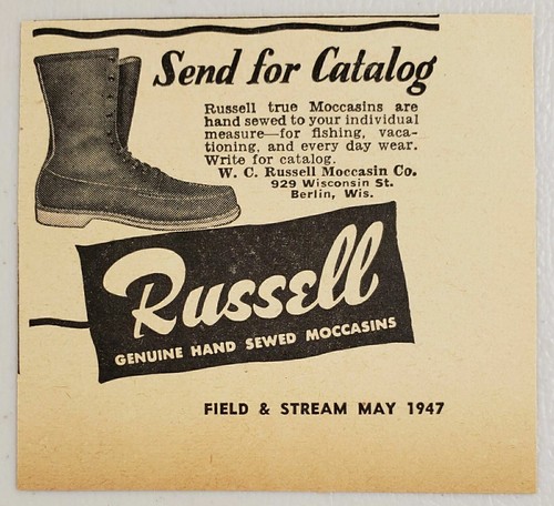 1947 Print Ad Russell Boots Genuine Hand Sewed Moccasins Berlin ...