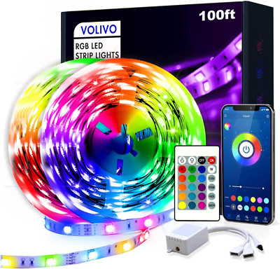 100 Ft LED Lights for Bedroom Music Sync Color Changing RGB LED Strip ...