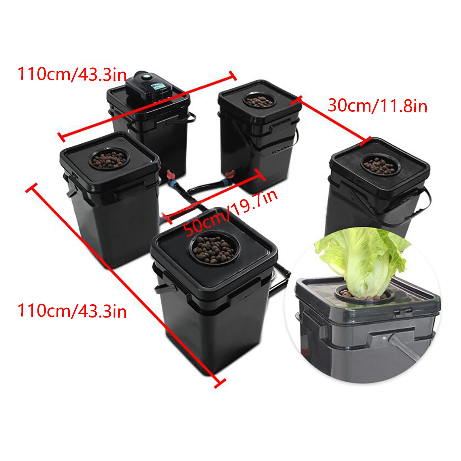 5 POTS 20L Hydroponics Systems DWC Deep Water Culture System Square ...