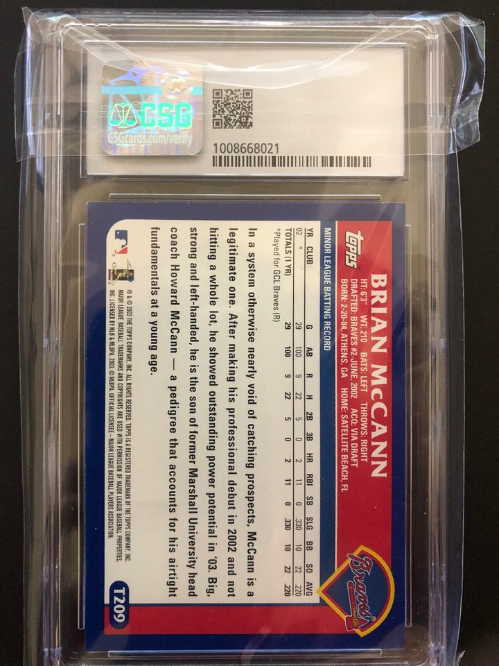 2003 Topps Traded Brian McCann Graded Rookie Card #T209 CSG 8.5 | eBay