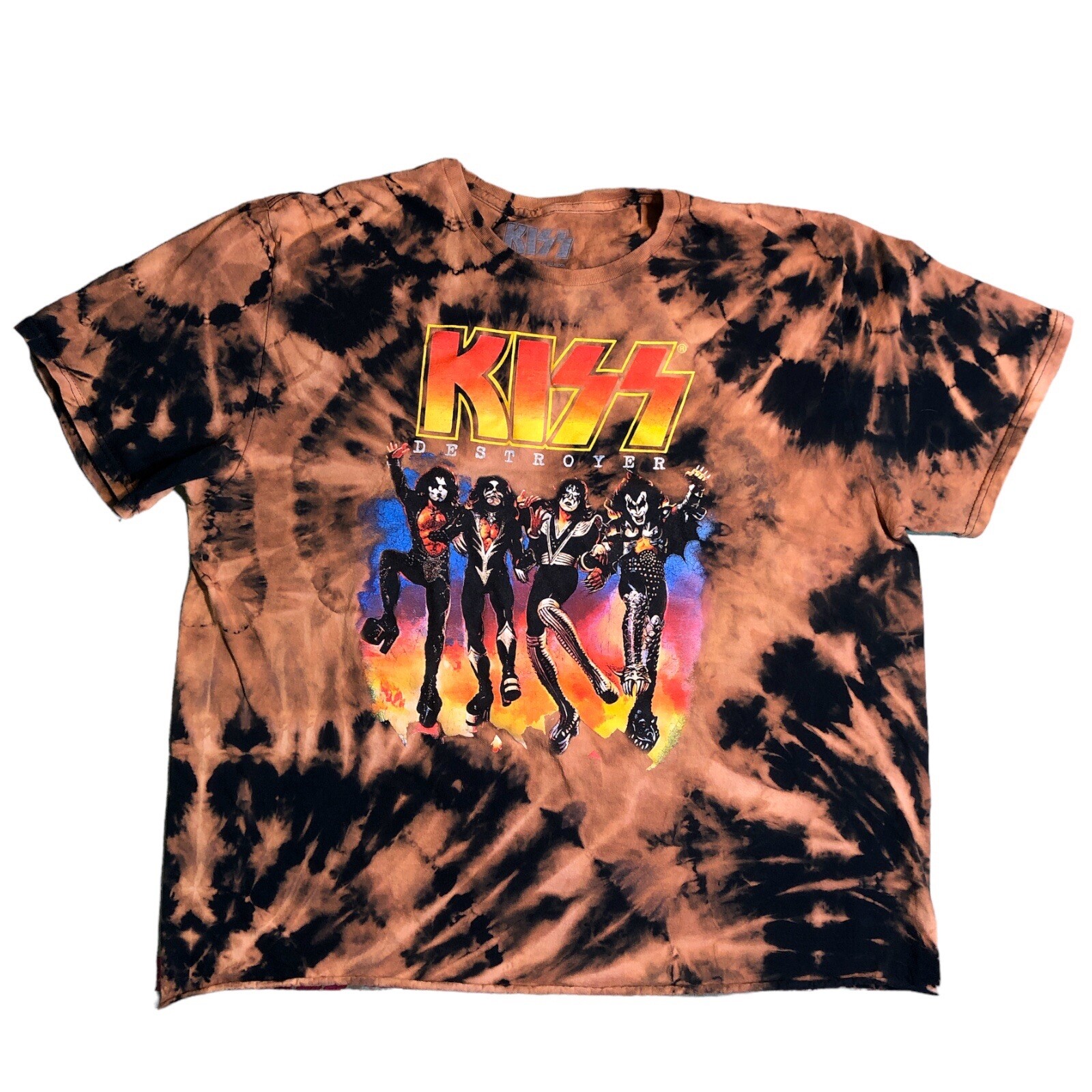KISS Destroyer Tie Dye Acid Wash Band T-Shirt Faded Rock Tee Crop ...