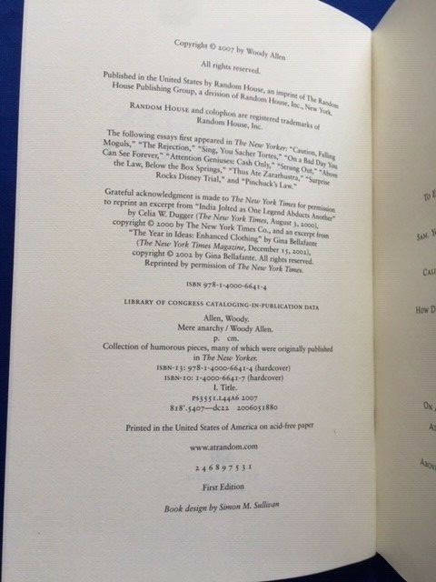 MERE ANARCHY - 1ST. ED. INSCRIBED BY WOODY ALLEN TO PRODUCER DAVID ...