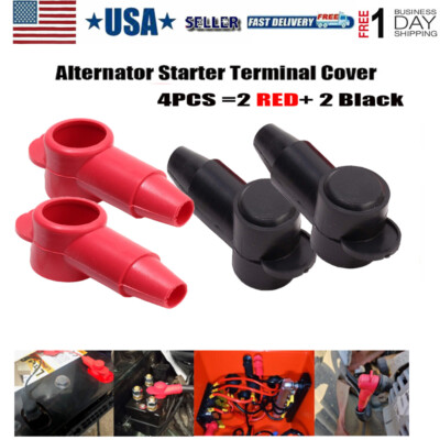 4PCS RED+Black Battery Alternator Starter Terminal Post Stud Boot Cover ...