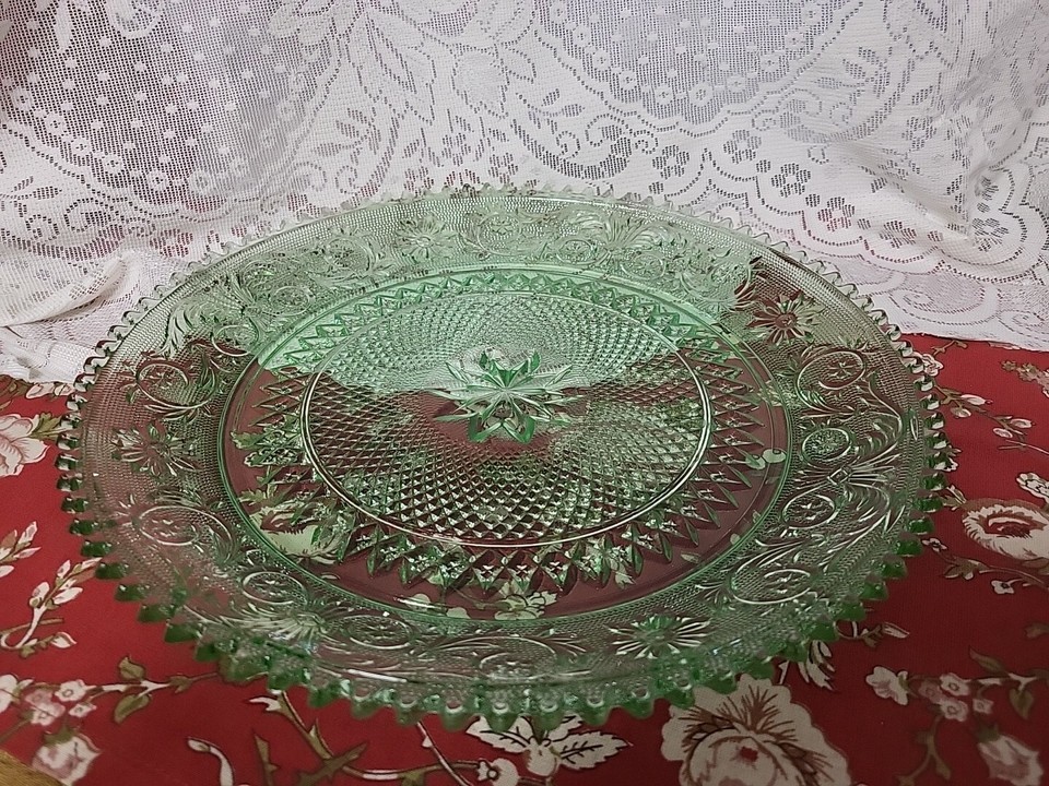 Vntg Indiana Glass Tiara Light Green (Chantilly Green) Cake Plate 12 ...