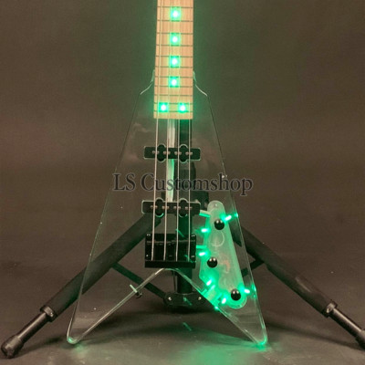 Green LED Light Acrylic Body Electric Guitar Maple Neck Black Hardware ...