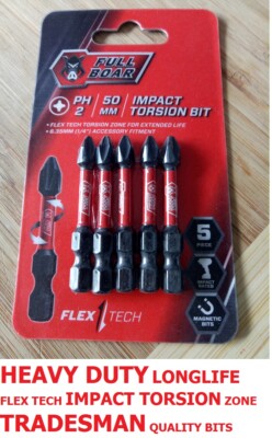 TRADESMAN QUALITY FULL BOAR IMPACT DRIVER BITS PH2 50MM X5 PHILLIPS ...