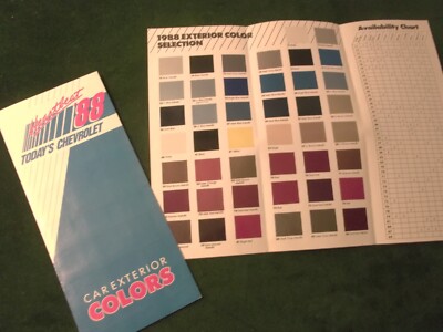 1988 CHEVY CHEVROLET EXTERIOR COLOR CHART Dealer Sales Brochure ~"NR ...