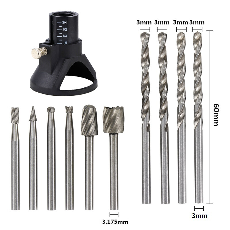 11Pcs Rotary Multi Tool Cutting Guide Attachment Kit Router Drill Bit ...