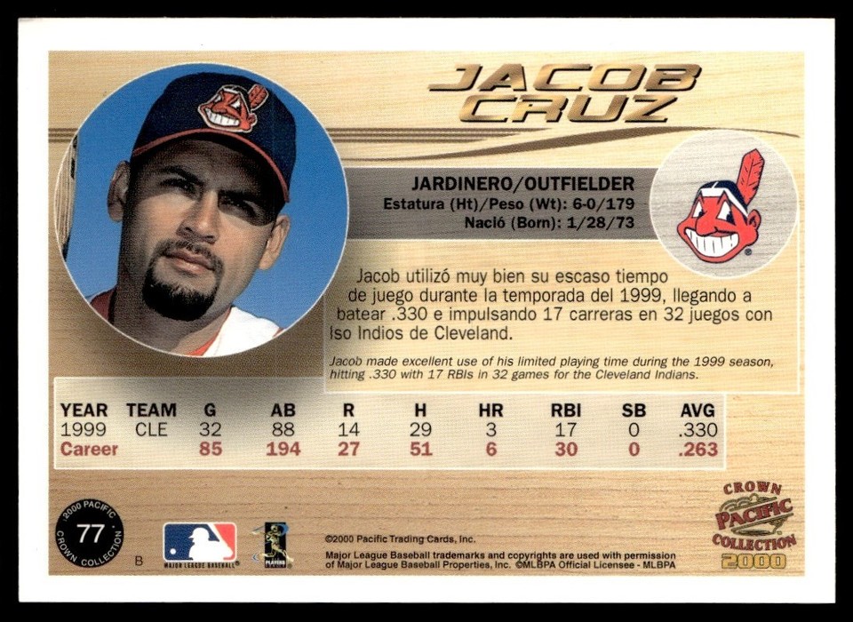 2000 Pacific Crown Collection Jacob Cruz Cleveland Indians #77 | eBay