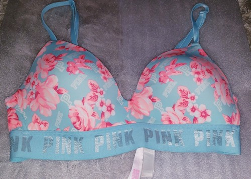 Pink Victorias Secret Bra Floral Flower Blue 34b | eBay