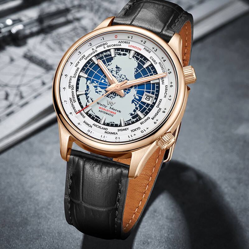 Welly Merck Automatic Mechanical Men's Watch 10ATM World Time Sapphire ...
