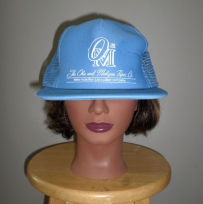 OHIO & MICHIGAN PAPER trucker cap Perrysburg packaging hat 1980s logo ...
