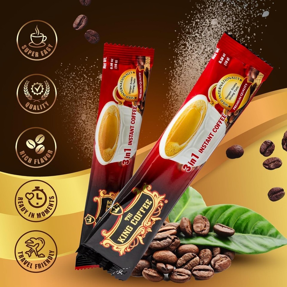 King Coffee 3 in 1 Instant Vietnamese Coffee, 100 Single Serve Packets ...