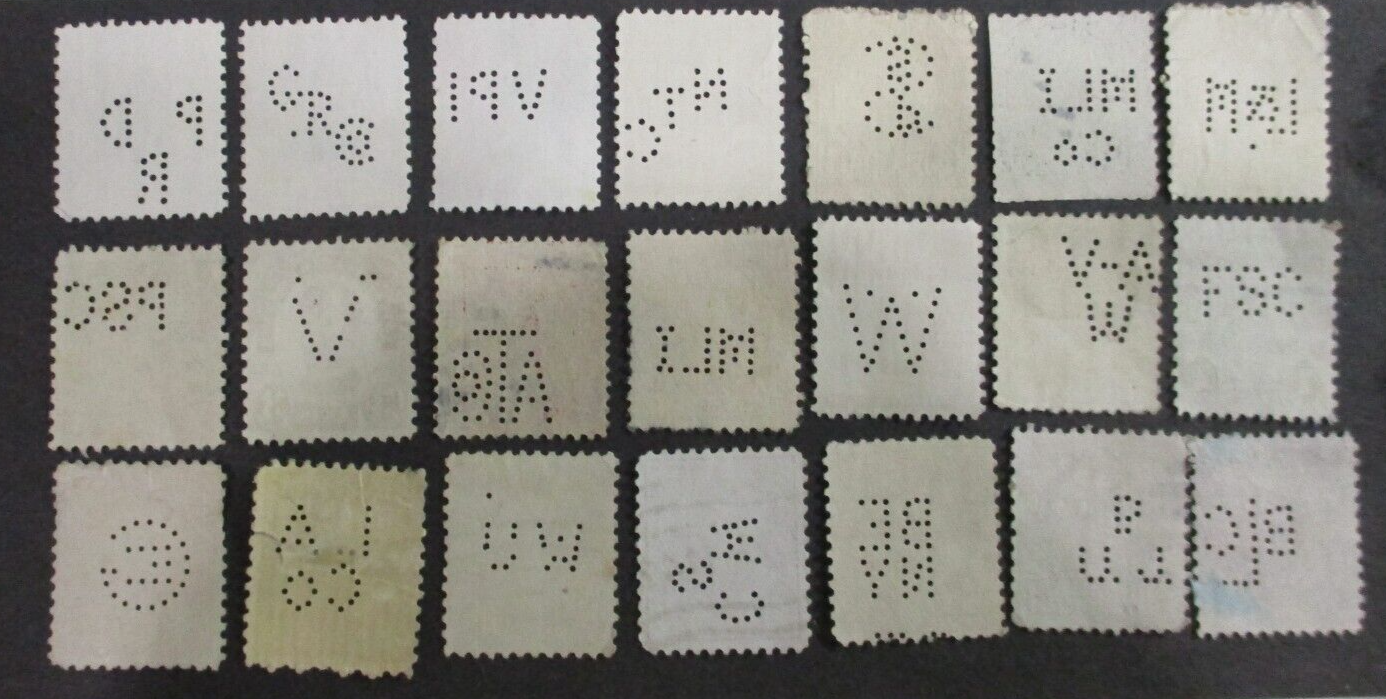 U.S. PERFIN ( 21 ) "DIFFERENT WELL CENTERED PERFIN STAMPS Un/Ckd RATE ...