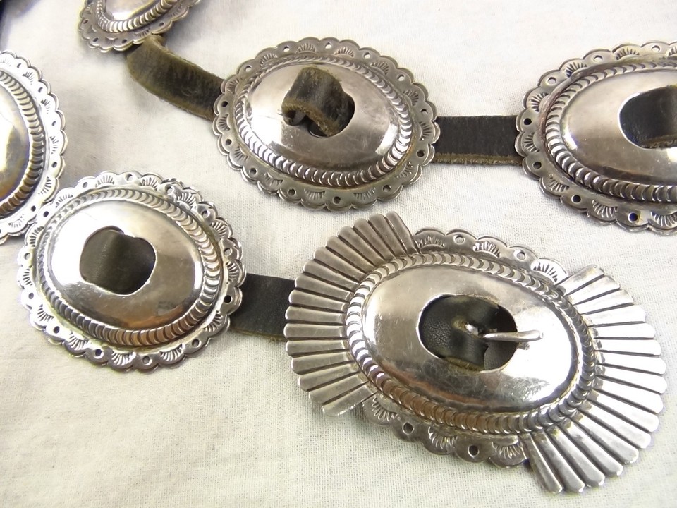 Navajo Howard Begay HEAVY Total 250g 50" Sterling Concho Leather Belt ...