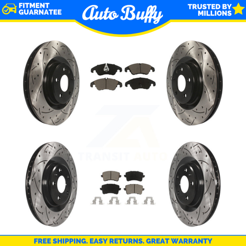 Front Rear Coated Drilled Slot Disc Brake Rotor & Ceramic Pad Kit For ...