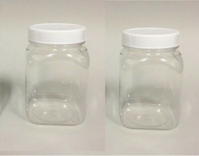 20 Plastic Screw Top Square Storage Container Jar With White Lid 200ml ...