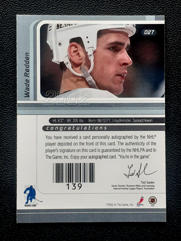 WADE REDDEN AUTO 2001-02 BAP SIGNATURE SERIES AUTOGRAPHS 01-02 NO 027 ...