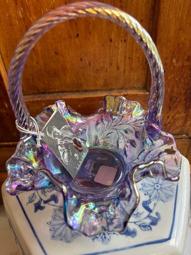 NEW Fenton Lavender Purple (Opalescent) Glass Ruffled Basket Twist ...