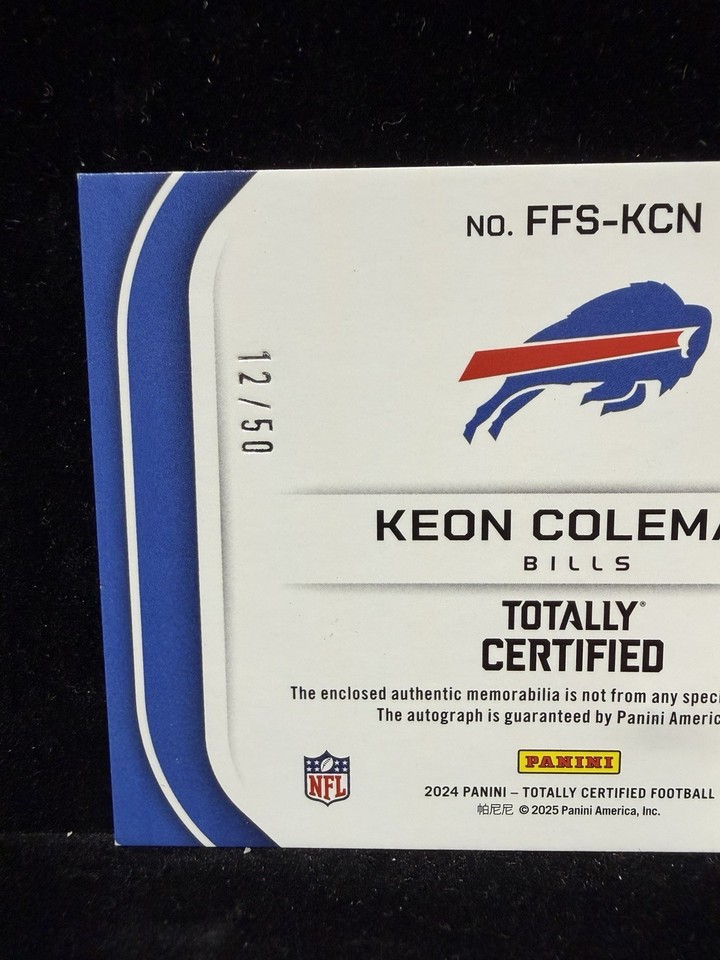 2024 Totally Certified Keon Coleman Freshman Fabric RC Patch Blue Auto ...