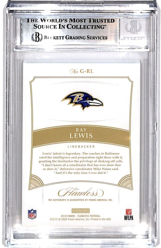2019 Panini Flawless Greats Emerald 2/2 Ray Lewis Auto BGS 8.5 R6220J ...