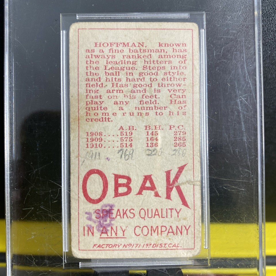 1911 T212 Obak baseball card Izzy Hoffman Oakland Oaks PCL Good w ...